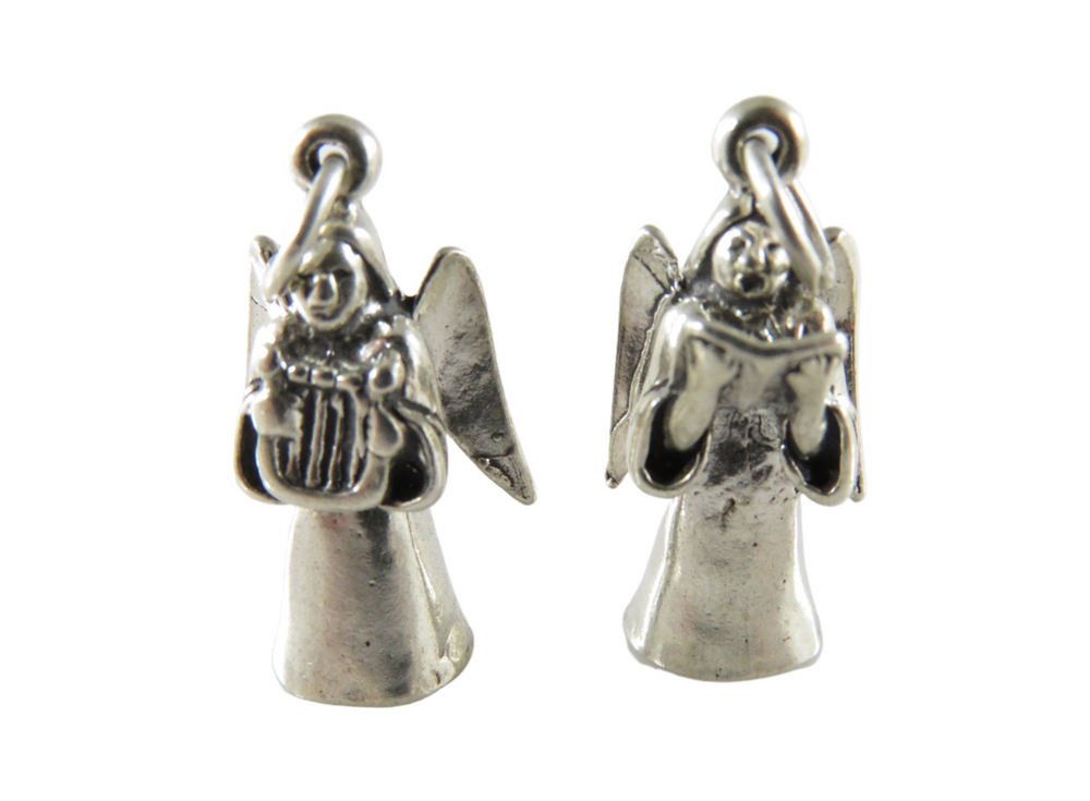 Vintage Pair of 3D Sterling Silver Singing Angels Holding Hymnal & Har