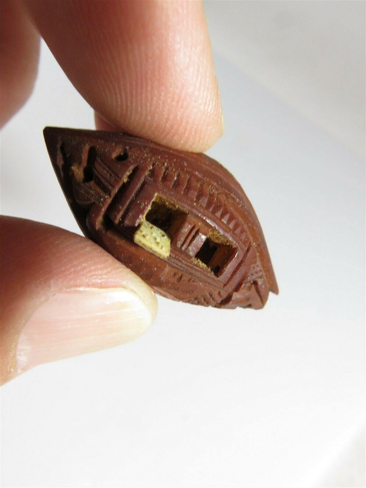 Miniature Hand Carved Chinese Hediao Nut Bone Windows Open 1 5/8"