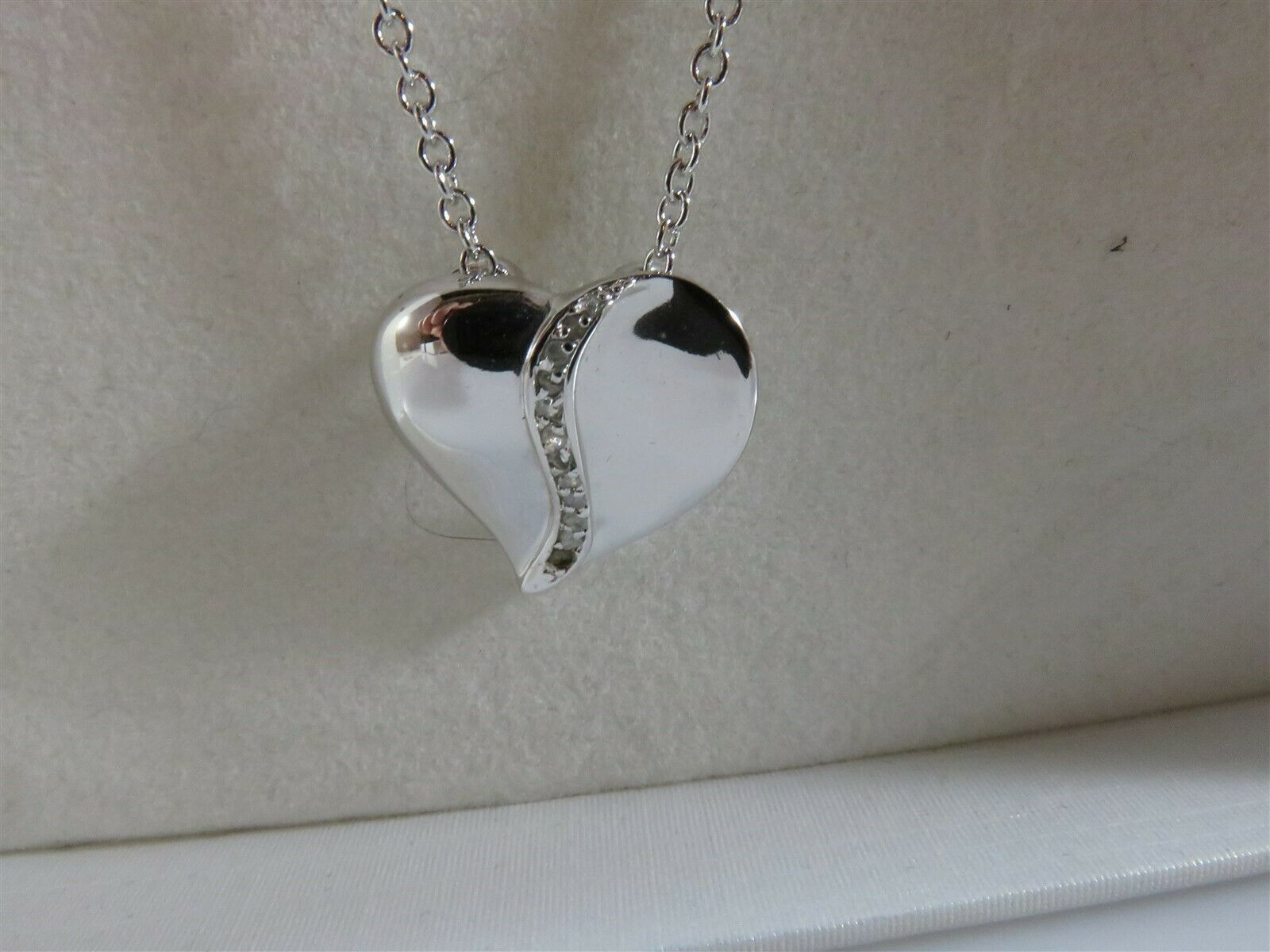 Sterling Silver & Diamond Heart Pendant Necklace Original Box HMI Sign