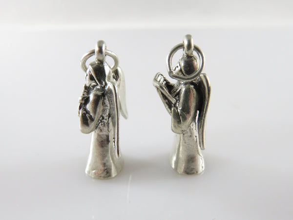 Vintage Pair of 3D Sterling Silver Singing Angels Holding Hymnal & Har