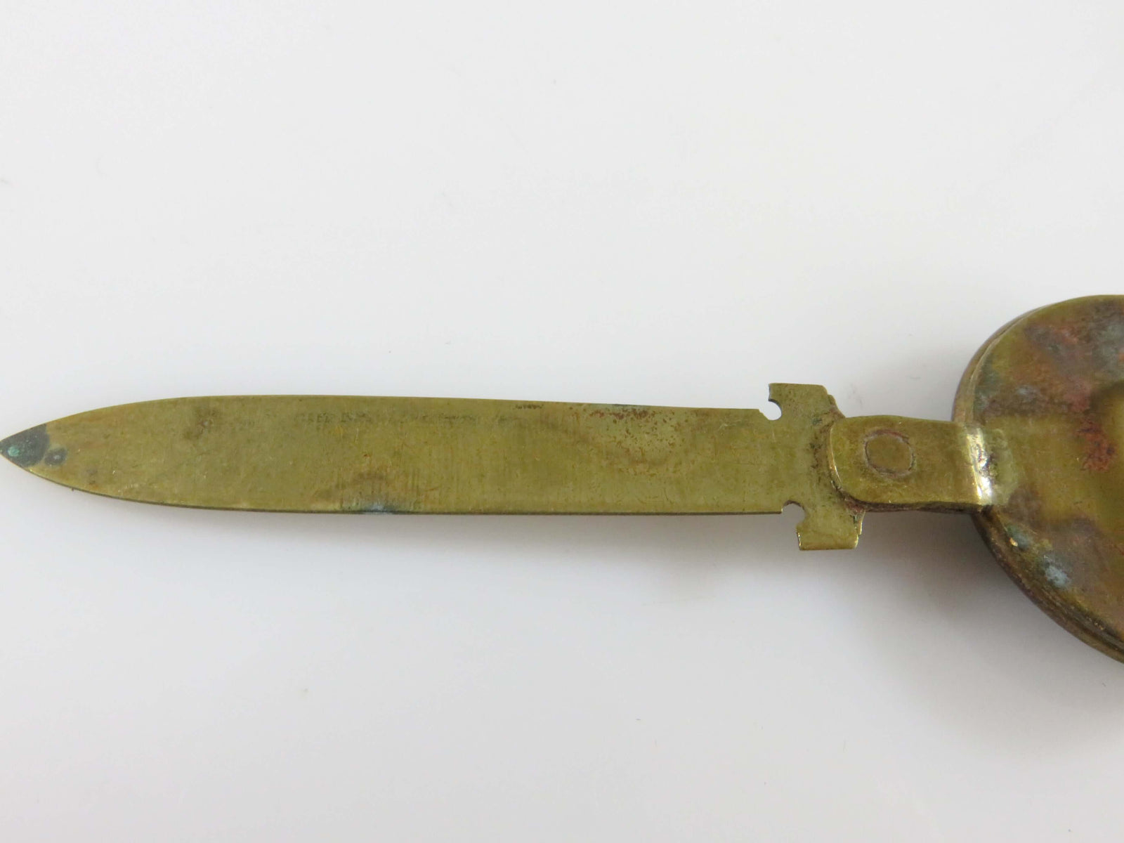 Antique Brass Bookmark Damaged Machine Turned Green Enamel Button Top