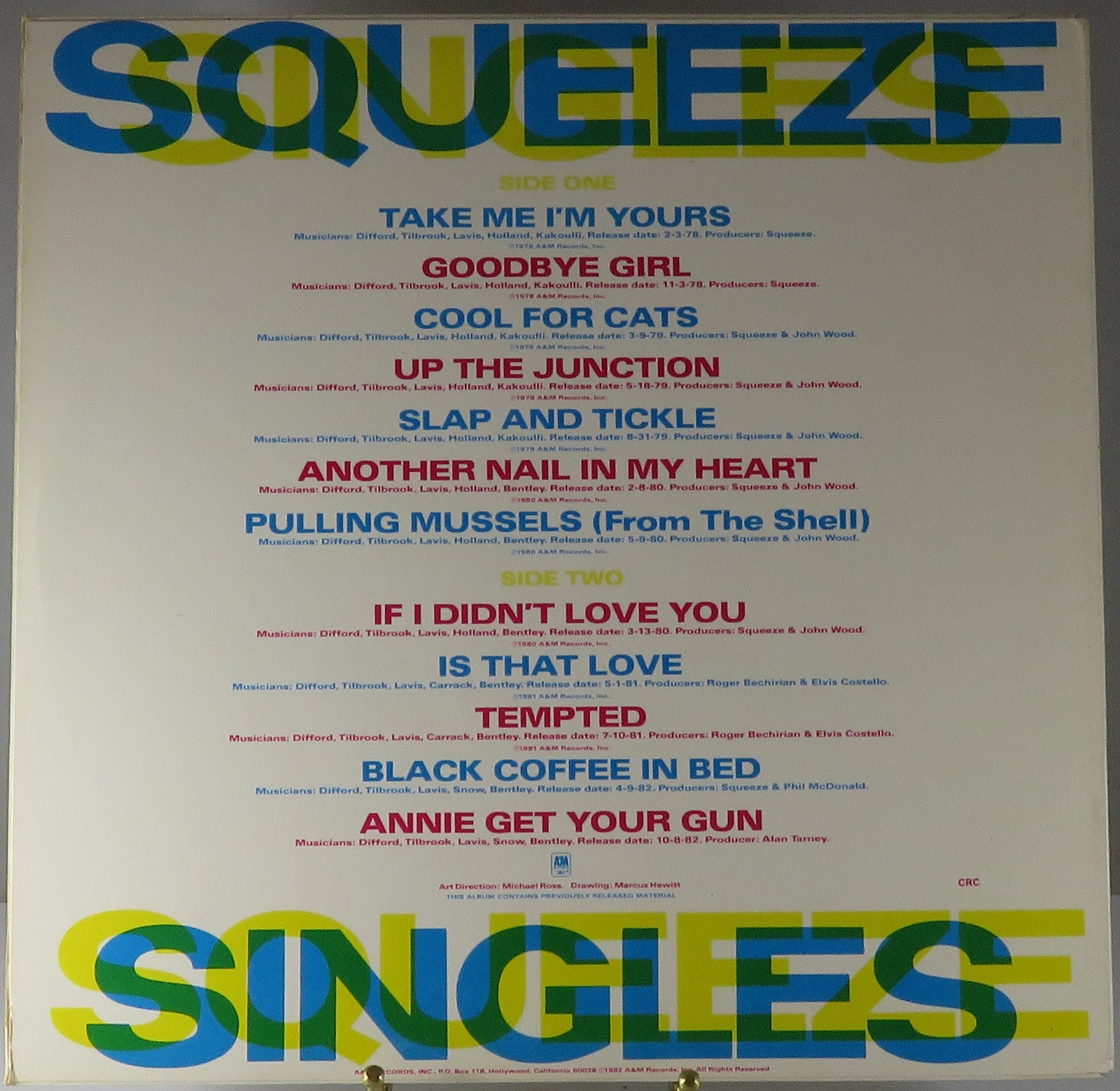 Squeeze Sinlges 45's and Under 1982 A&M Records SP-4922 Club Edition V
