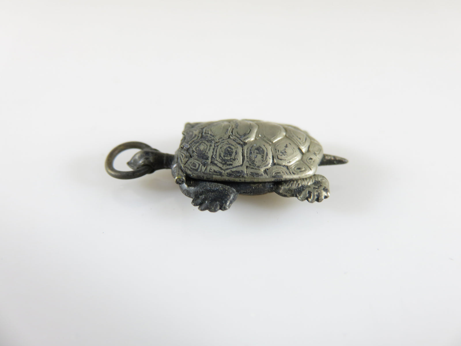 Vintage Japanese Hidden Compass Turtle Charm Feng Shui Silvered Turtle