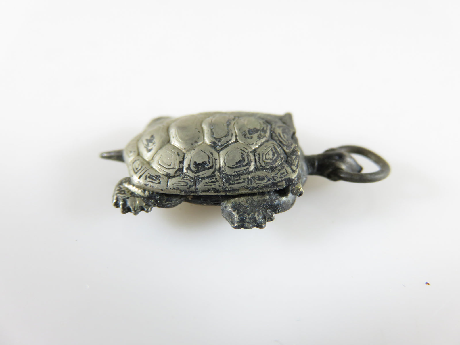 Vintage Japanese Hidden Compass Turtle Charm Feng Shui Silvered Turtle