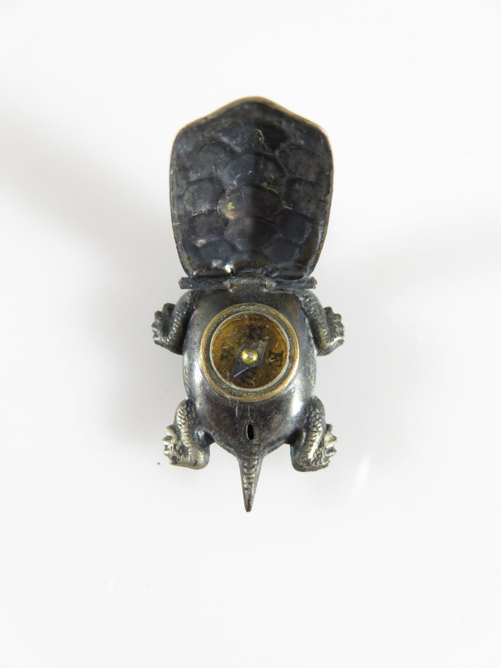 Vintage Japanese Hidden Compass Turtle Charm Feng Shui Silvered Turtle