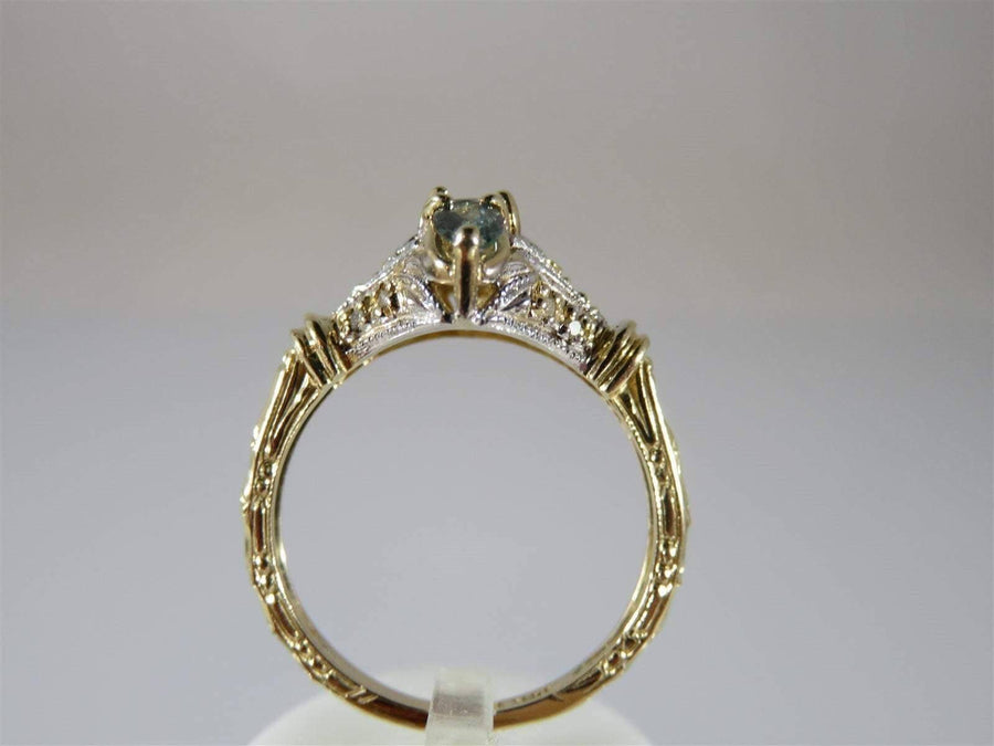 14K Yellow White Gold Weinman Brothers Aqua Spinel & Diamond Ring Size