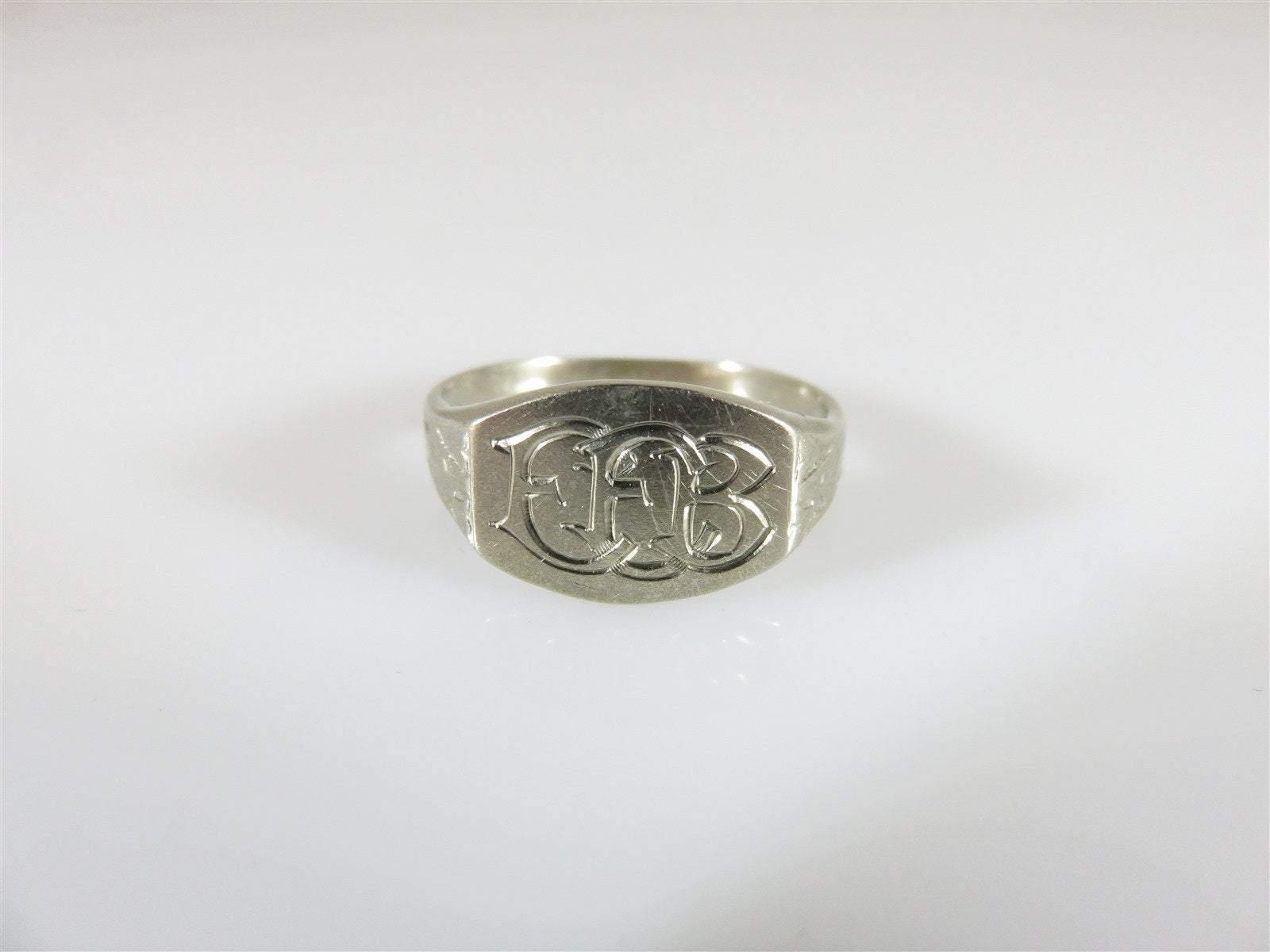 Vintage Initials Ring EEB Marked DF10k White Gold Womens Ring Size 5 1