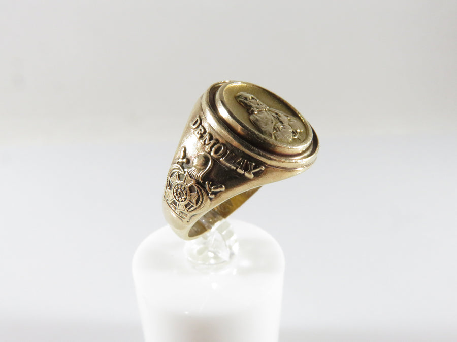 Vintage 10K Solid Gold Masonic DeMolay Chevalier Ring Size 8.25