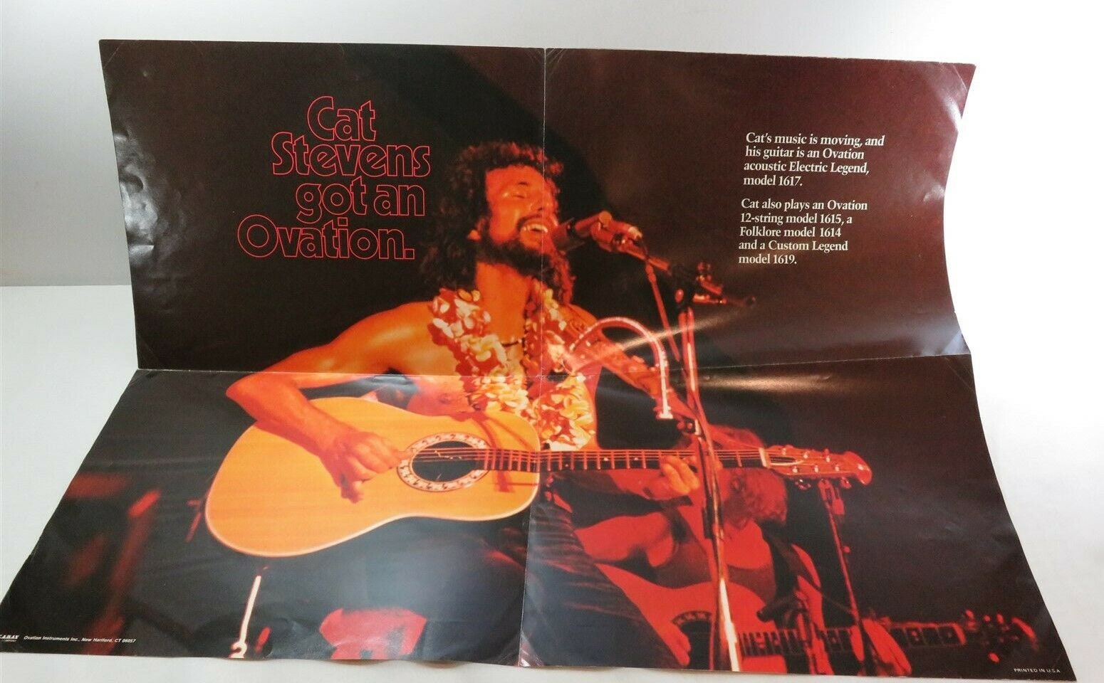 Rare Cat Stevens Got An Ovation Guitar Advertising Poster Yusef Islam