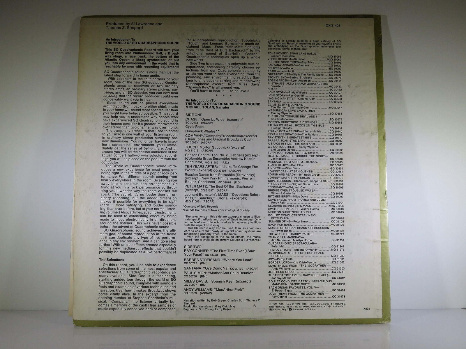 An Introduction to the World of SQ Quadraphonic Sound 1973 Columbia QX